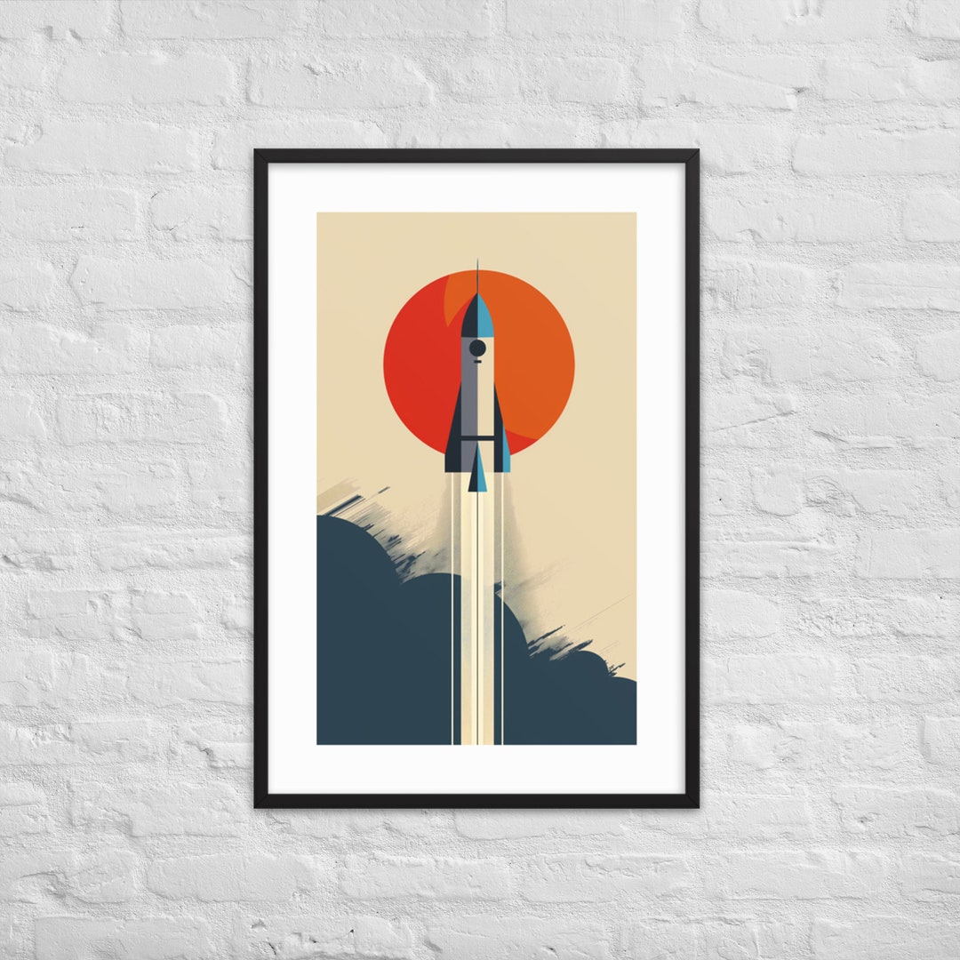 Retro Rocket Wall Art Print Mid-century Space Poster Framed Modern ...