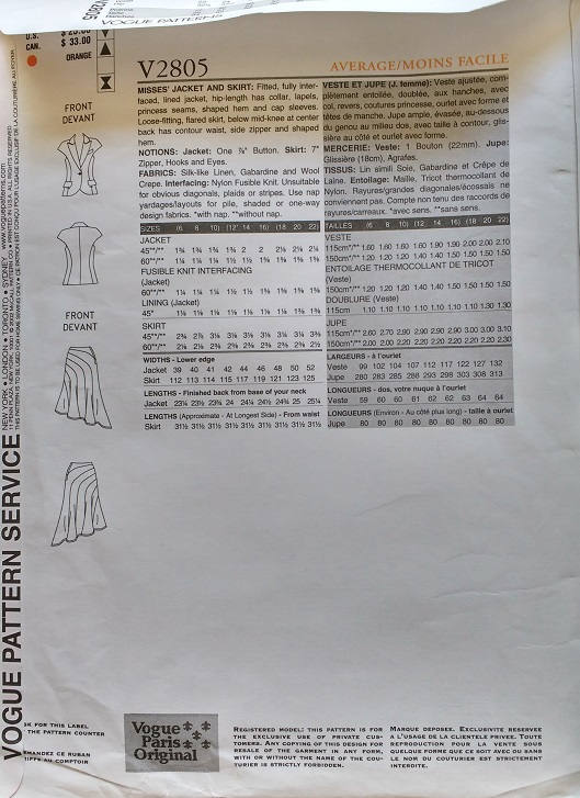 Vogue Paris Original Jacket Skirt Pattern Guy Laroche 2805 - Etsy
