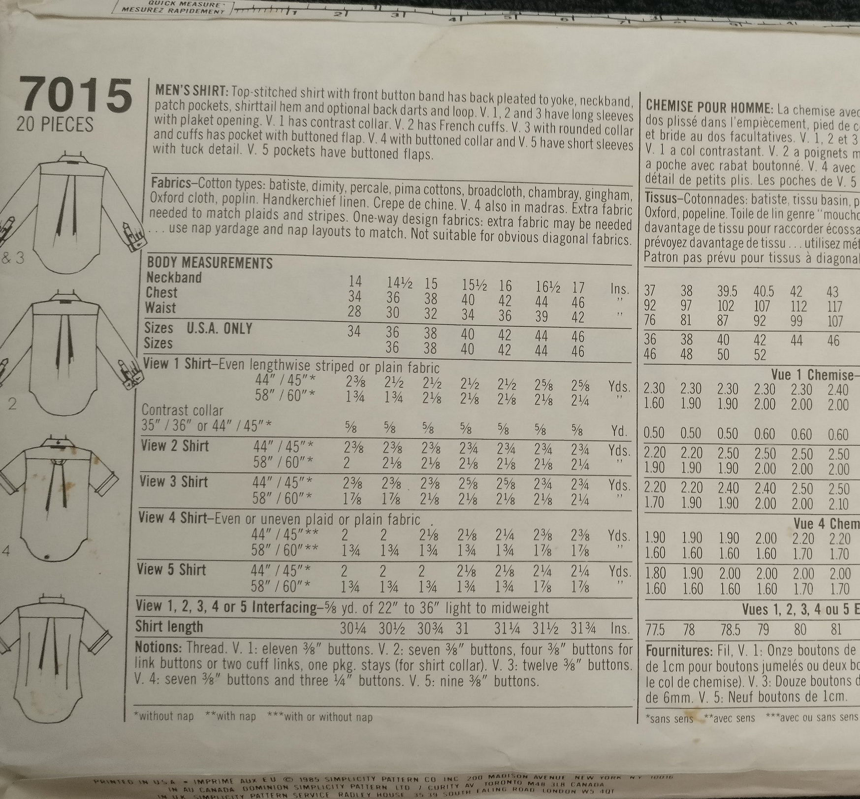 Simplicity Mens Shirt Pattern 7015 - Etsy