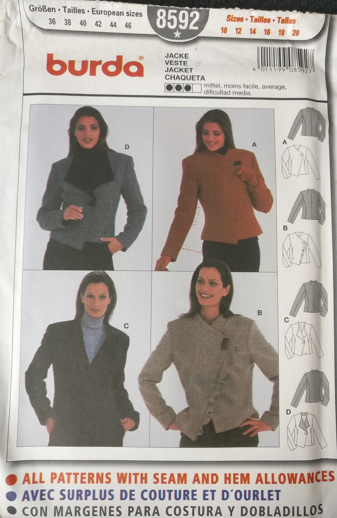 Burda Misses Jacket Pattern 8592 - Etsy