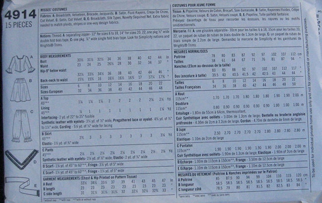 Simplicity Costume Womens Pirate Pattern 4914 - Etsy