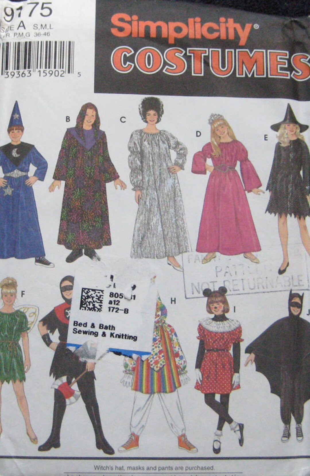 Simplicity Halloween Childrens Costume Pattern Witch Clown Wizard 9175 ...