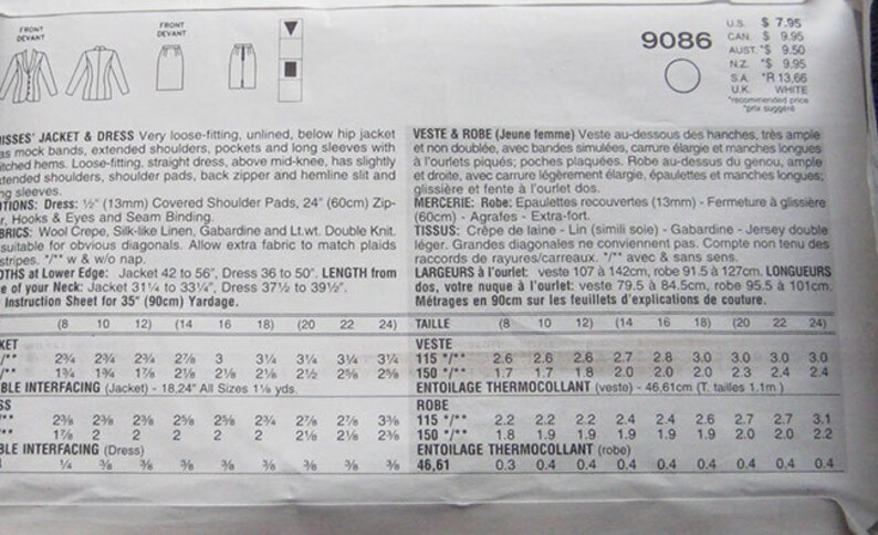 Vogue Easy Jacket Dress Pattern 9086 - Etsy