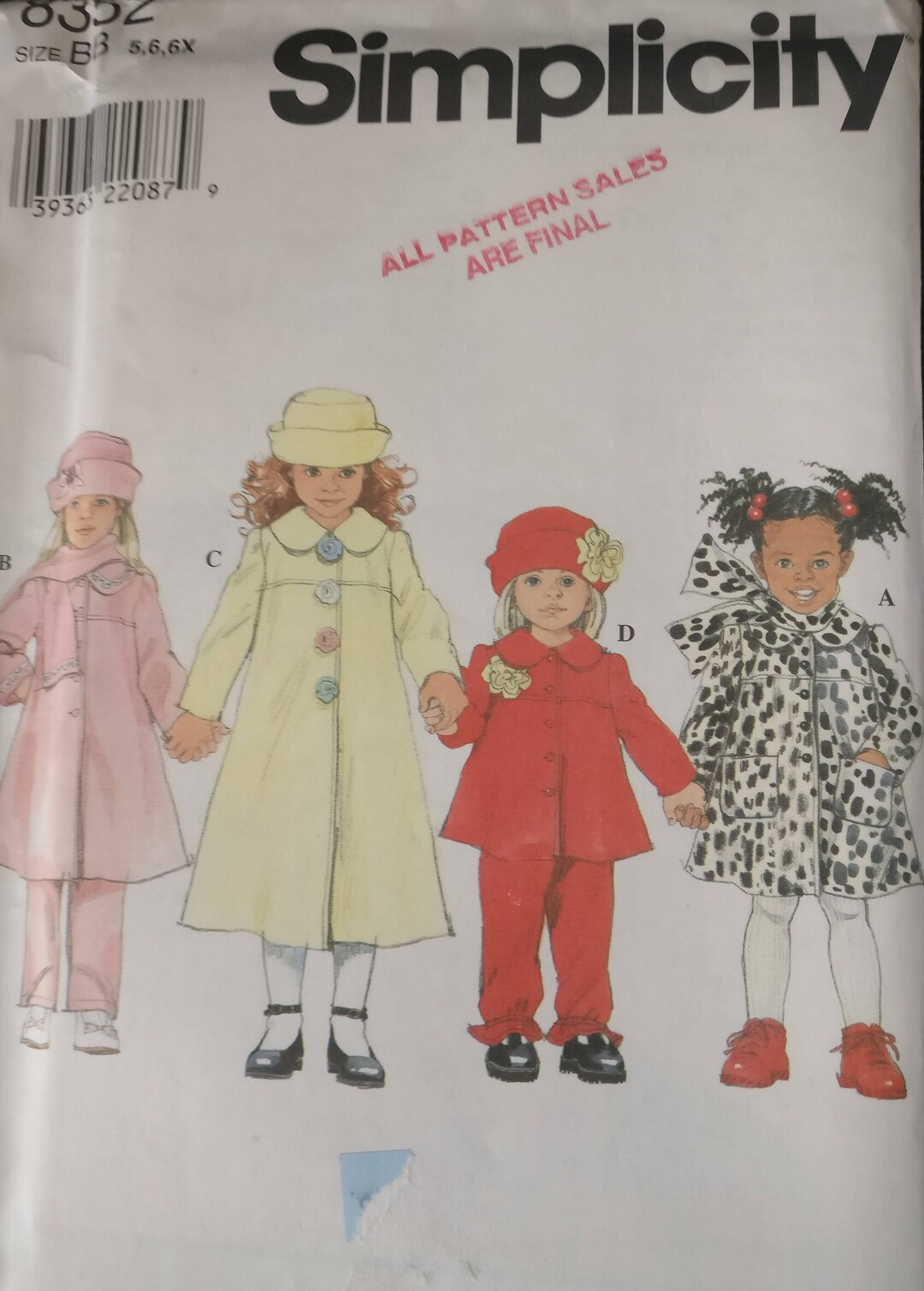 Simplicity Girls Coat Jacket Pants Hat Scarf Pattern 8352 - Etsy