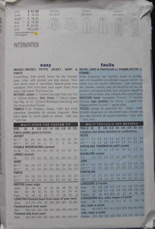 Butterick Jacket Skirt Pants Pattern 6338 - Etsy
