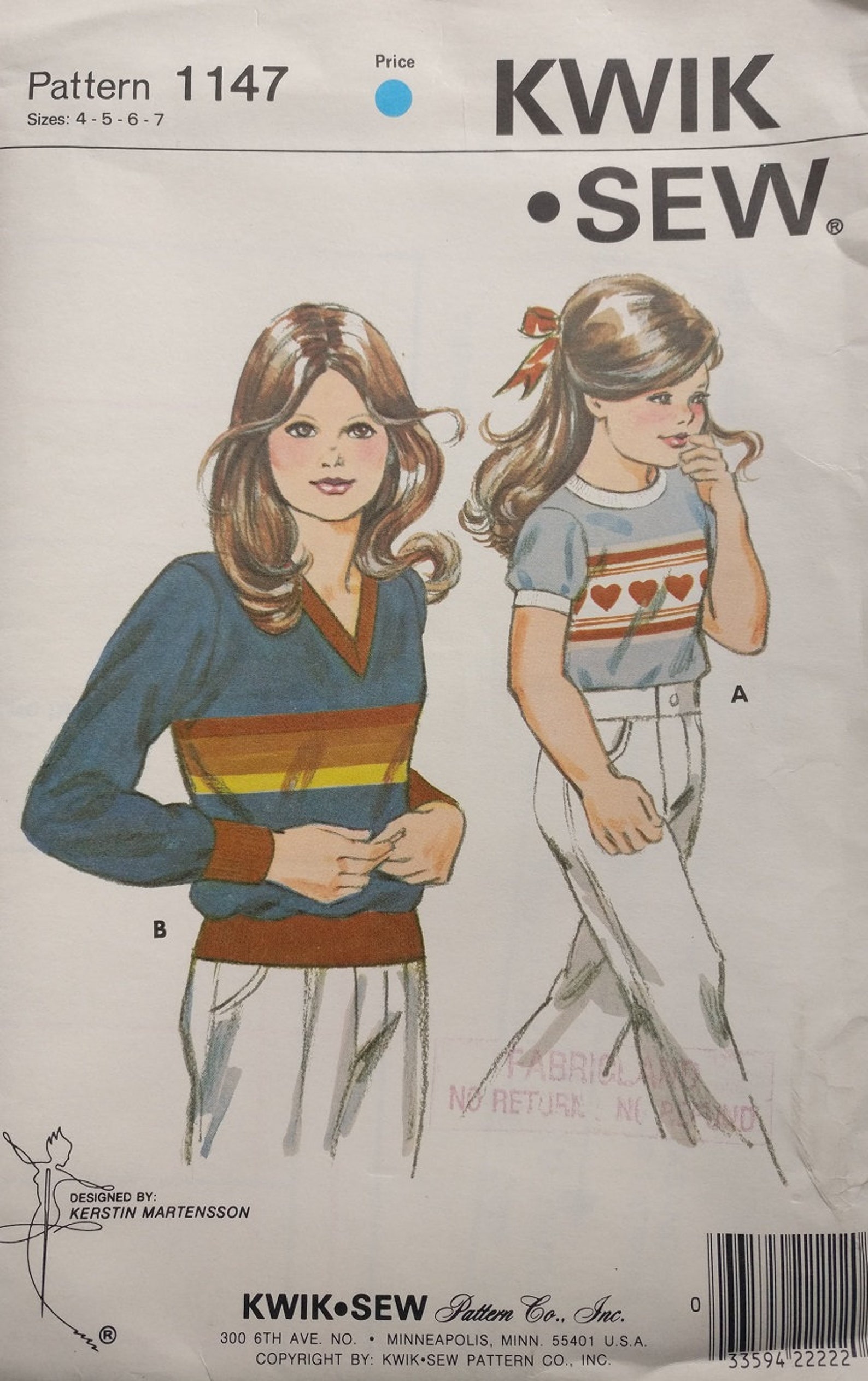 Kwik Sew Girls T Shirt Pattern 1147 Etsy
