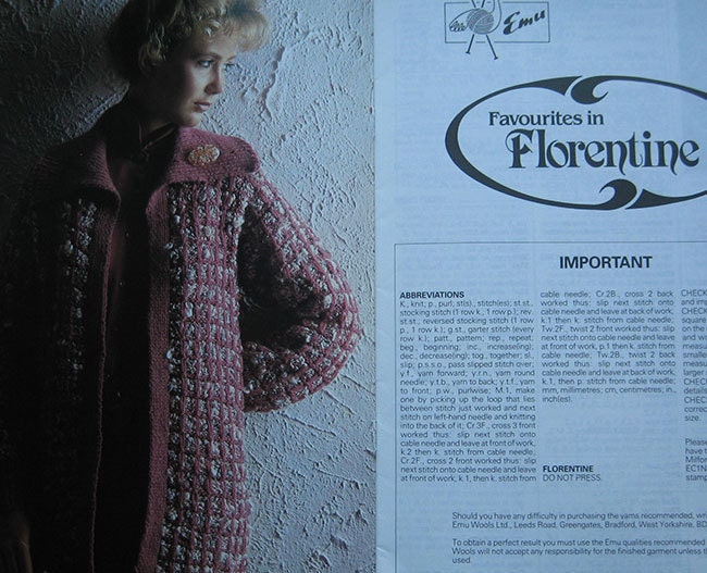 Vintage Emu Florentine Knitting Pattern - Etsy Vintage Emu Florentine Knitting Pattern - Etsy