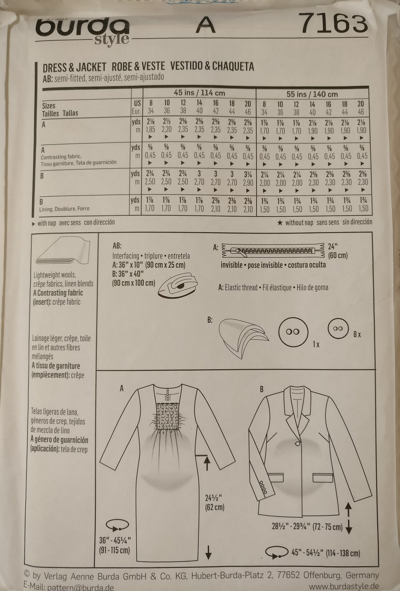 Burda Style Misses Dress and Jacket Pattern 7163 - Etsy