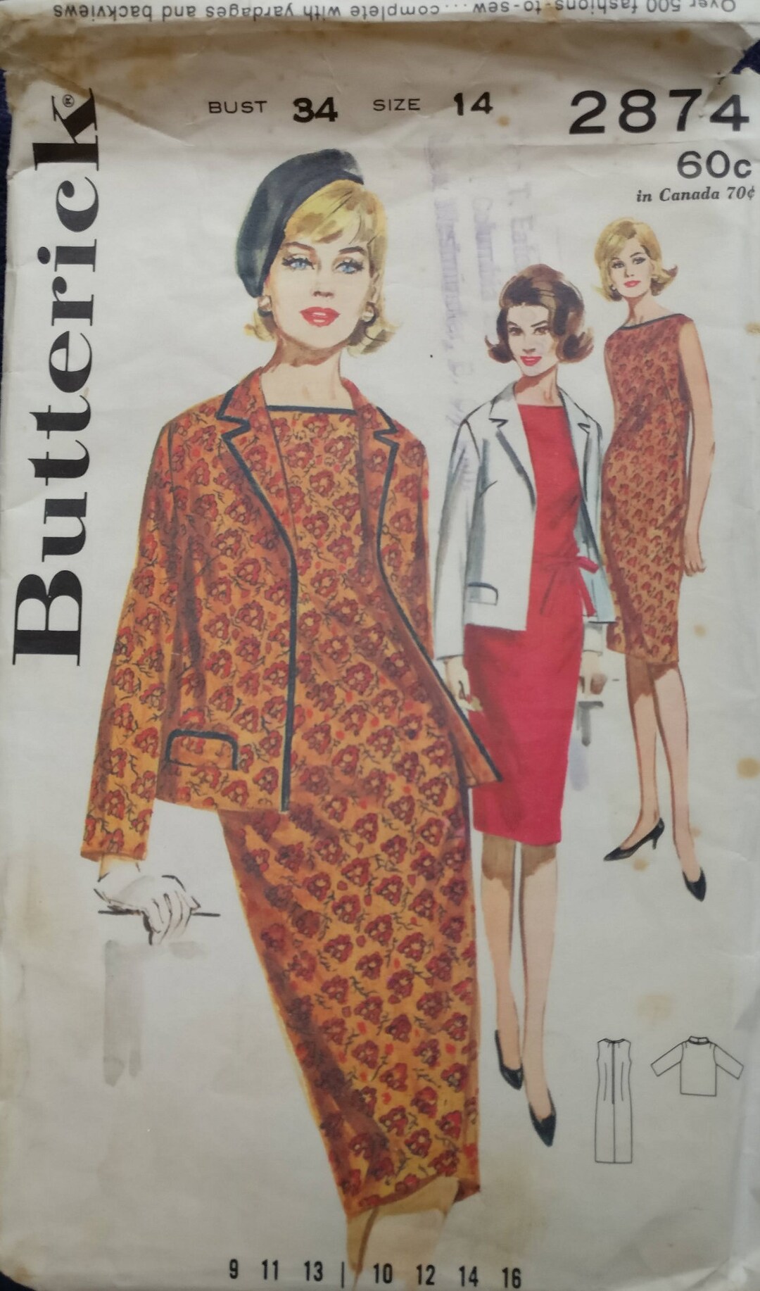 Vintage Butterick Dress Jacket Pattern 2874 - Etsy