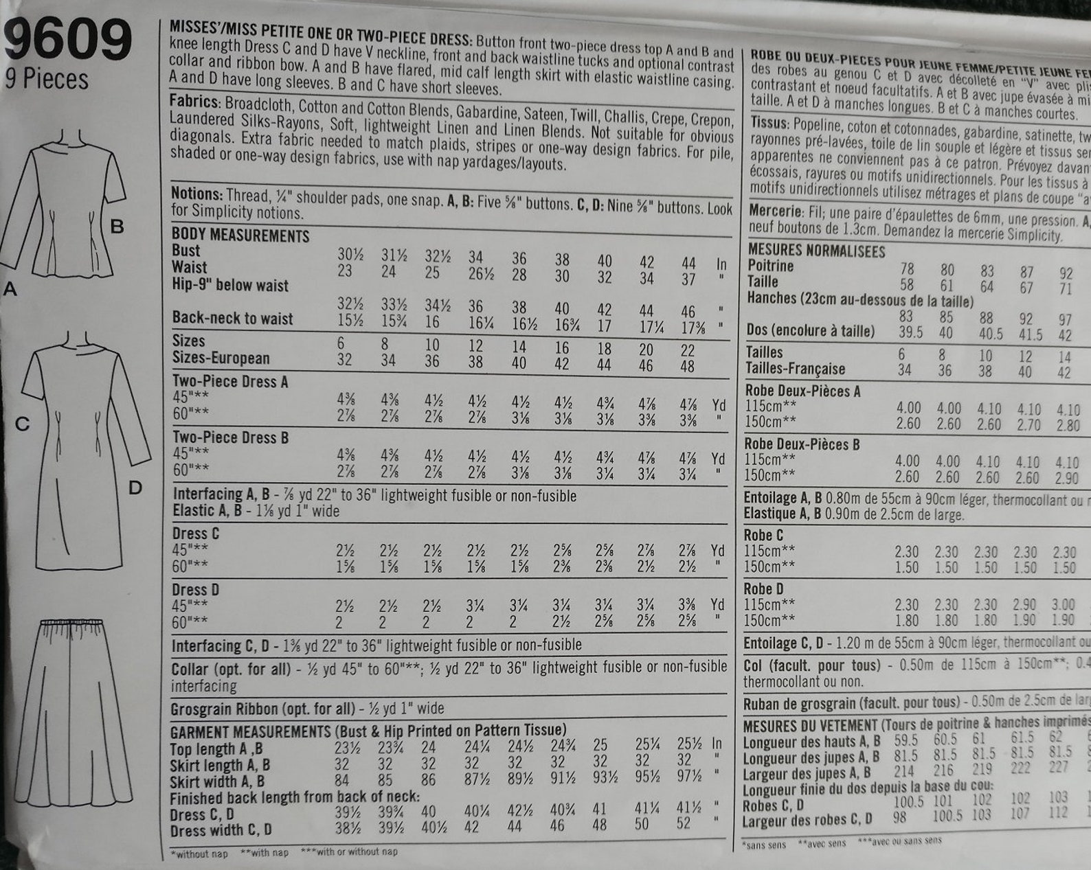 Simplicity Misses Petite Dress Pattern 9609 - Etsy