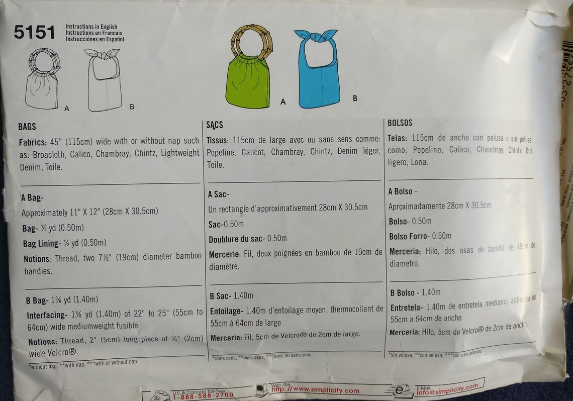 Simplicity Bag Pattern 5151 - Etsy