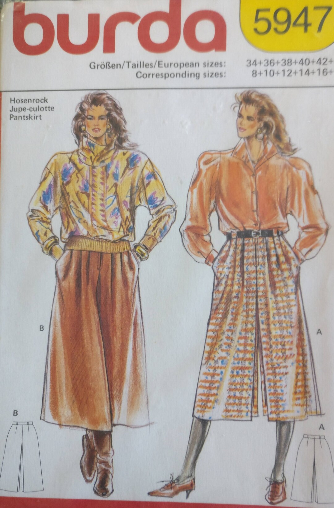 Burda Misses Pantskirt Culottes Pattern 5947 - Etsy