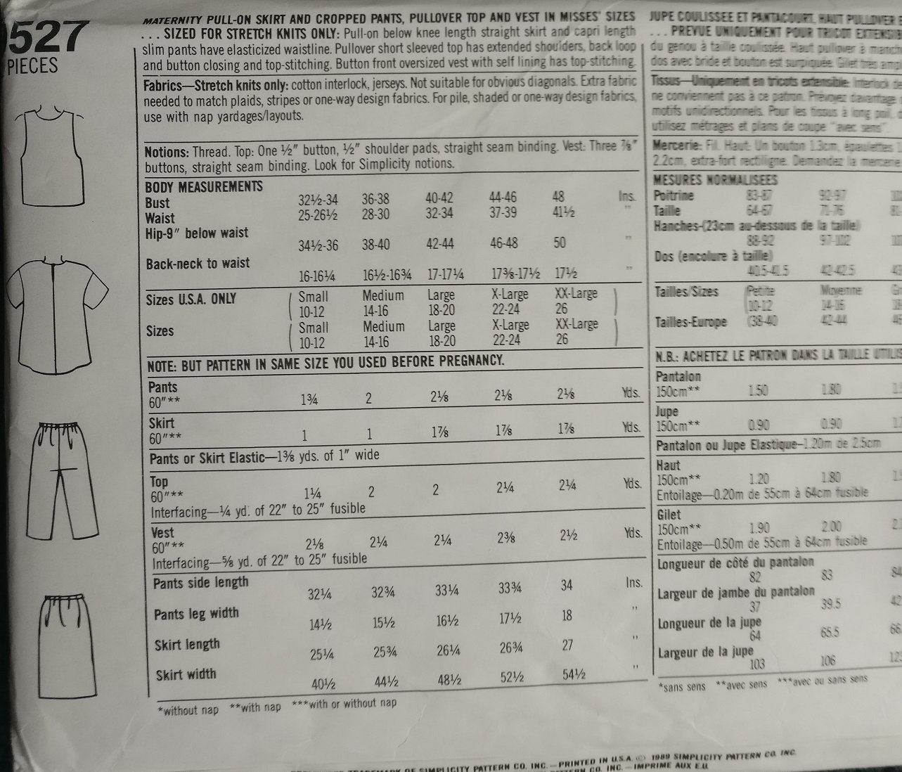 Simplicity Maternity Skirt Pants Top Vest Pattern 9527 - Etsy
