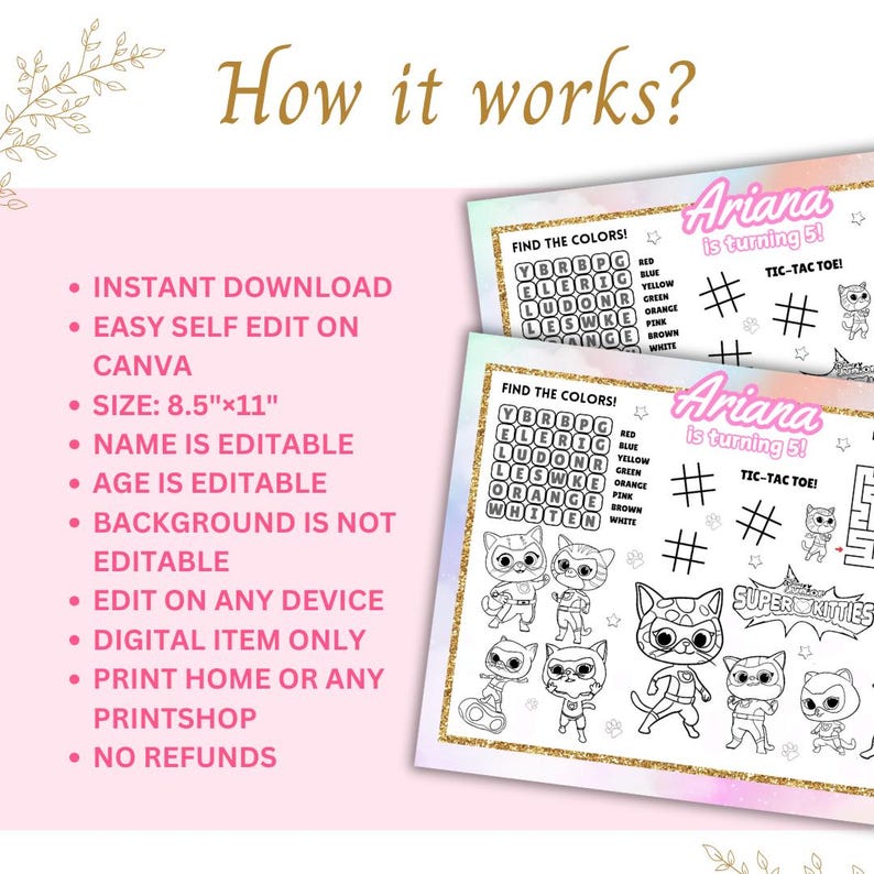 Super Kitties Activity Placemat Girl Super Kitties Coloring Sheetkitty ...