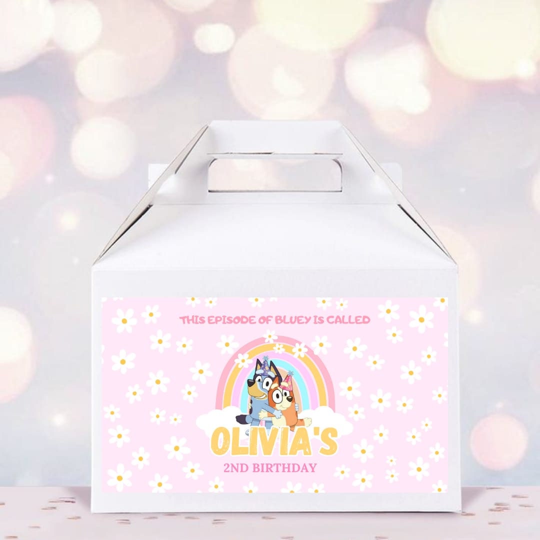 Editable Bluey Gable Box Favor Label for Girl Bluey Party Favor Box ...