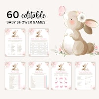 Bunny Baby Shower Games Bundle, Spring Rabbit Baby Shower Games Set ...