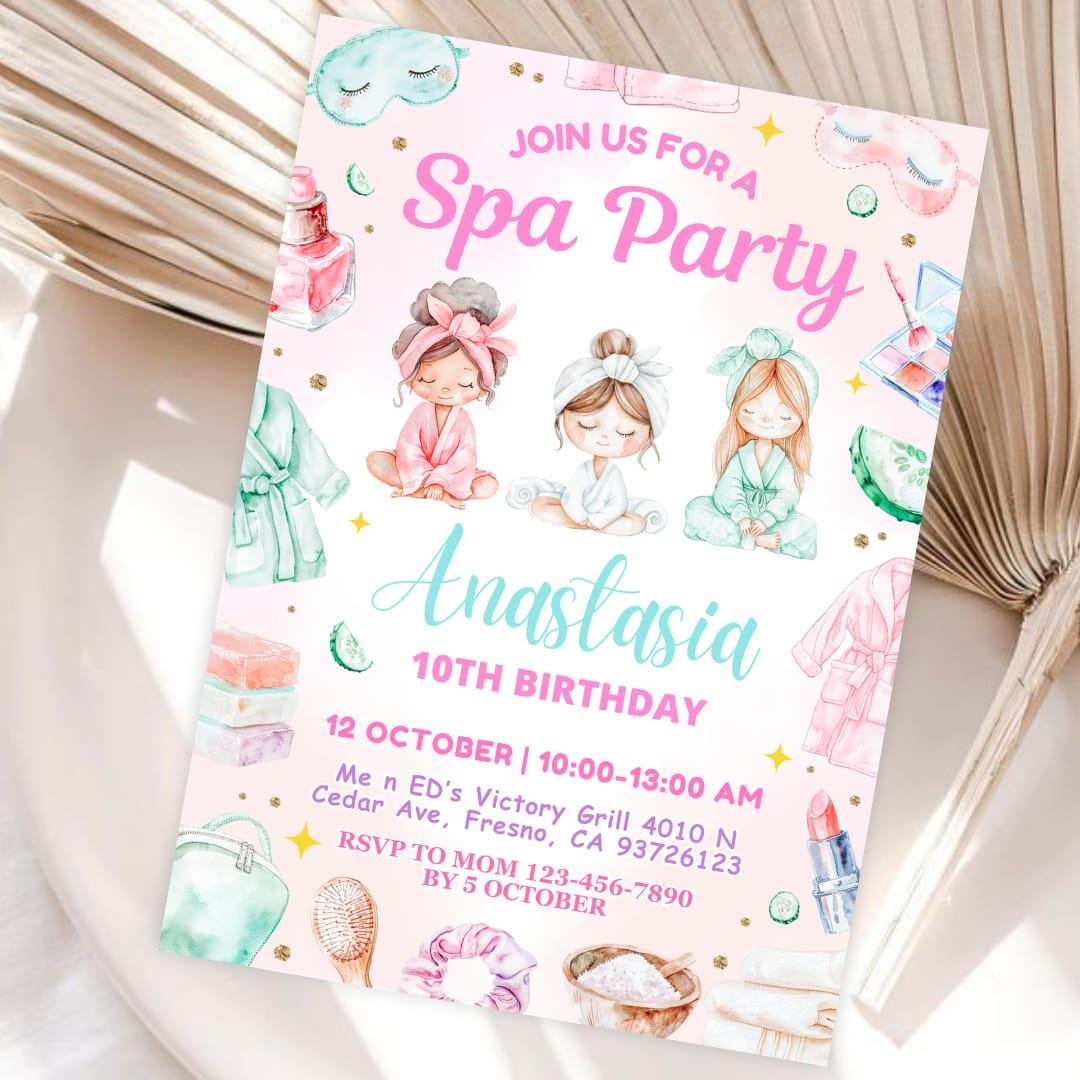 Editable SPA Birthday Invitation Template Pamper Party Birthday Invite ...
