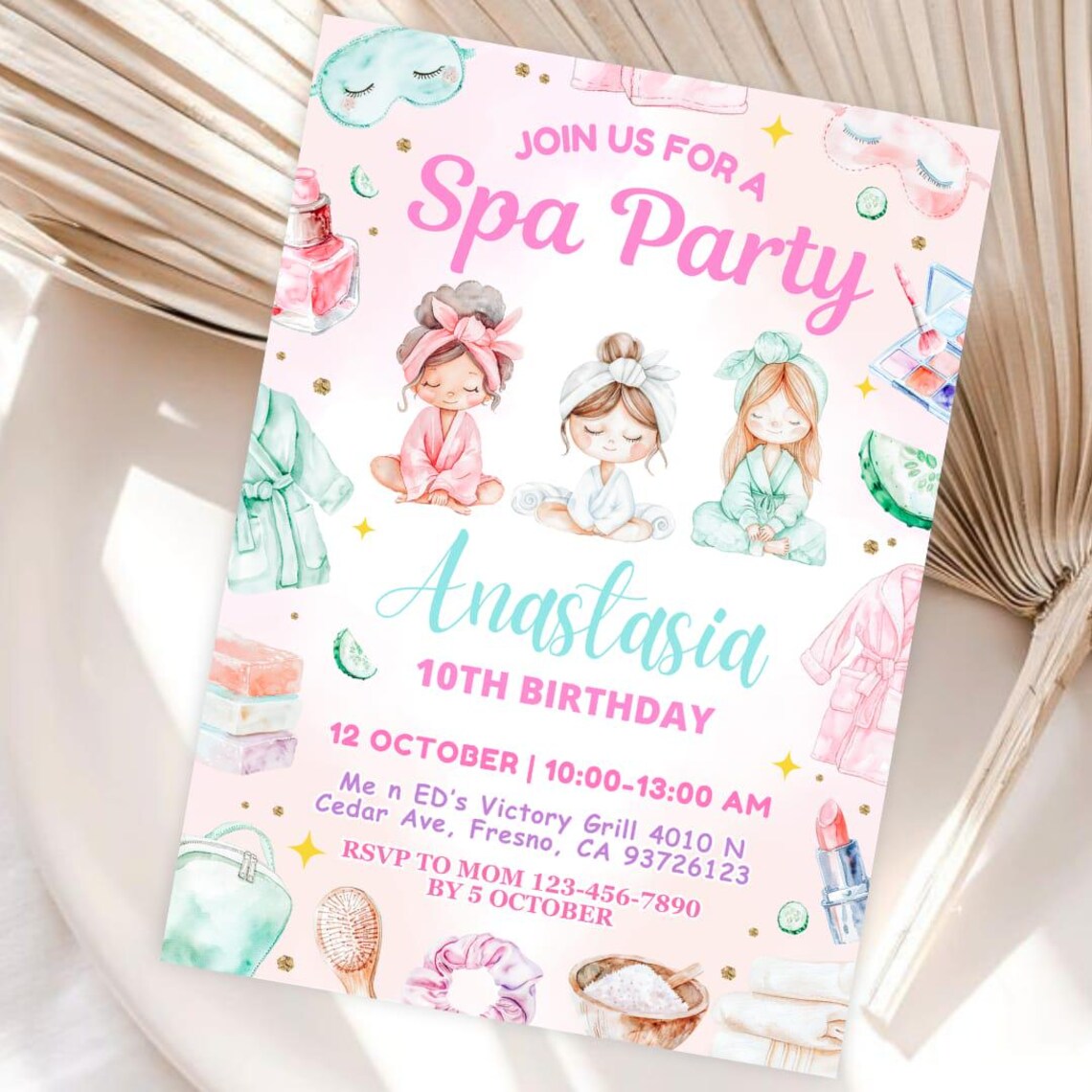 Editable SPA Birthday Invitation Template Pamper Party Birthday Invite ...