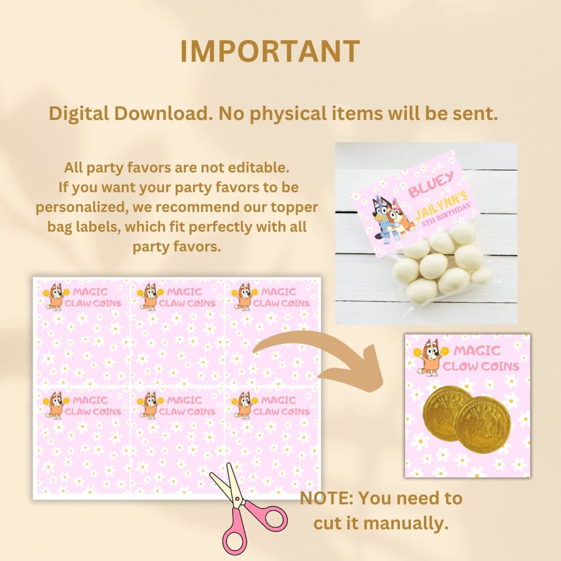 Magic Claw Coins Bluey Party Favors for Girl Party Blue Dog Theme Girls ...