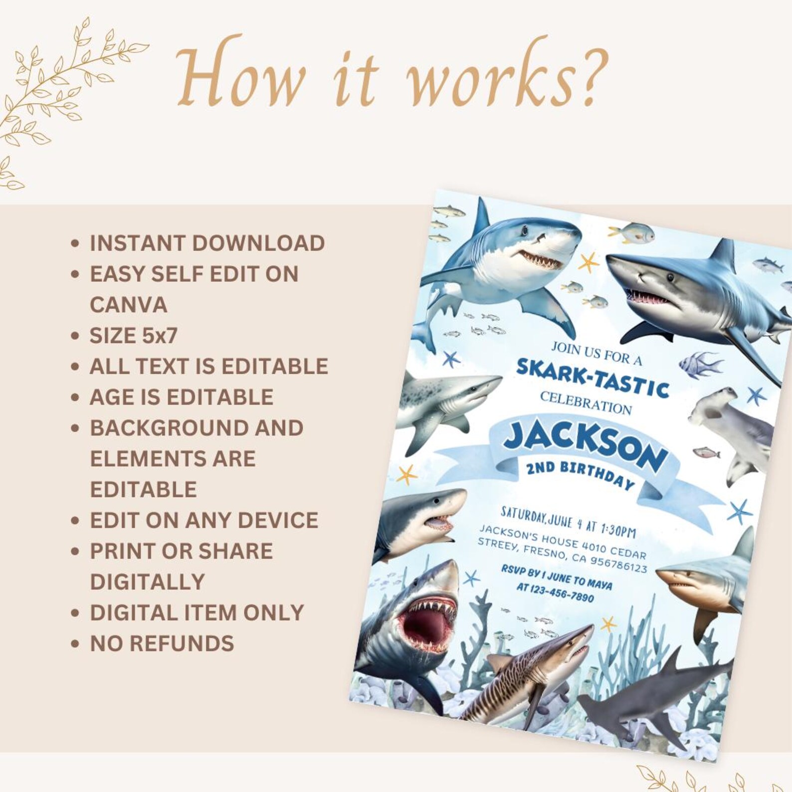 Sharktastic Birthday Invitation Shark Invite Under the Sea Party Jaw ...
