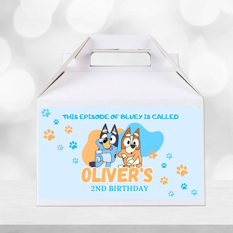 Editable Bluey Gable Box Favor Label for Boy Bluey Party Favor Box ...