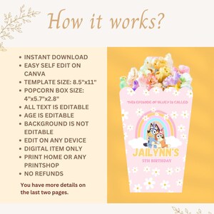 Editable Bluey Popcorn Box for Girl Blue Popcorn Favor Bag Girl Bluey ...