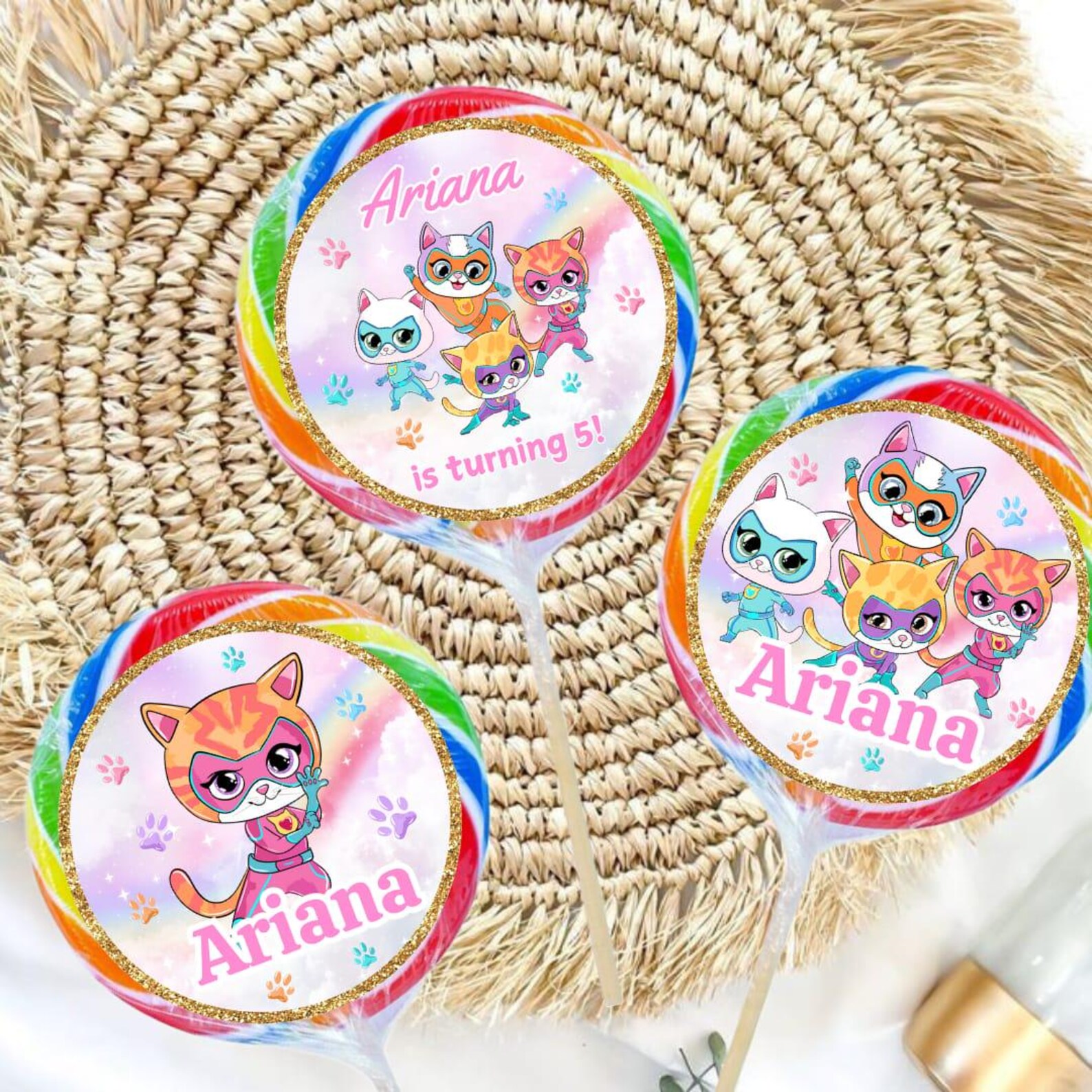 Super Kitties Carnival Lollipop Treats Circle Label Girl Super Kitties ...