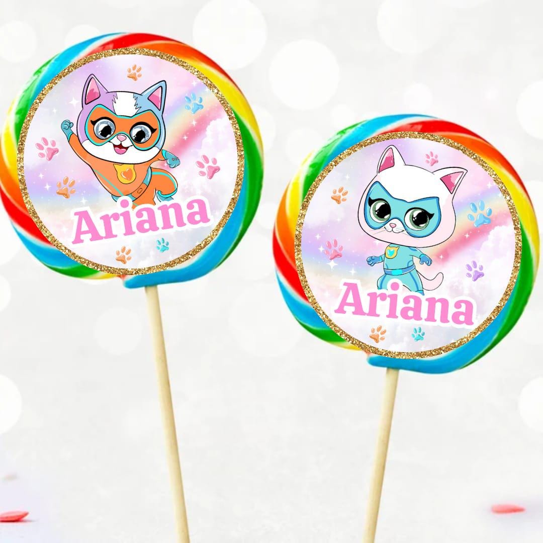 Super Kitties Carnival Lollipop Treats Circle Label Girl Super Kitties ...