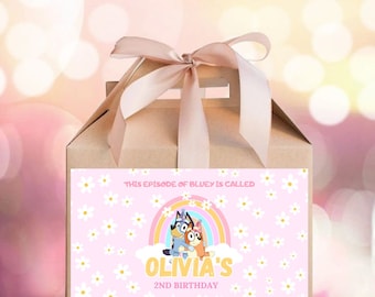 Editable Bluey Girl Gable Box Favor Label, Bluey Party Favor Box Label ...