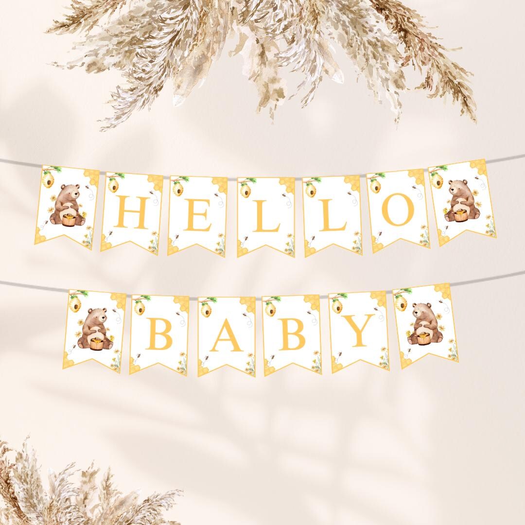 Editable Hello Baby Banner A Little Hunny is on the Way Baby Shower ...