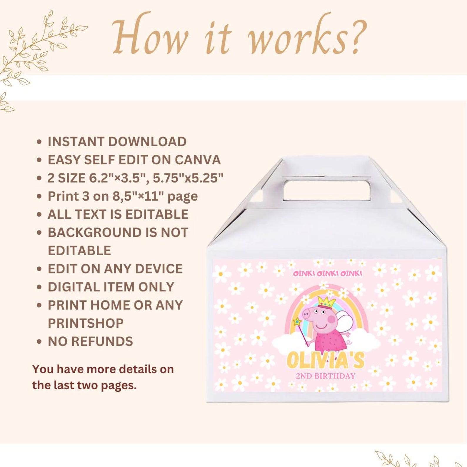 Editable Peppa Pig Gable Box Favor Label for Girl Peppa Pig Party Favor ...