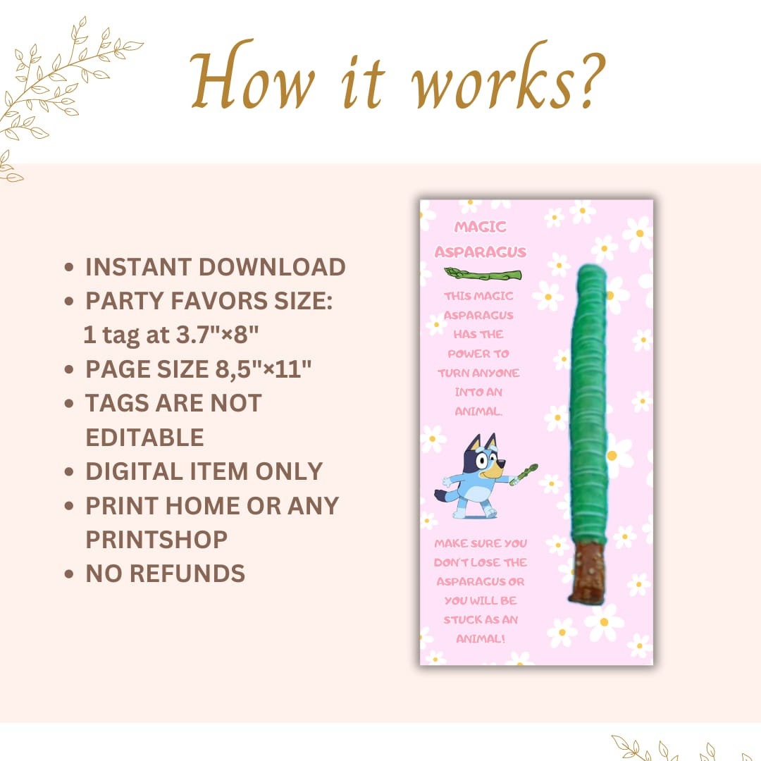 Magic Asparagus Bluey Party Favors for Girl Party Blue Dog Theme Girls ...