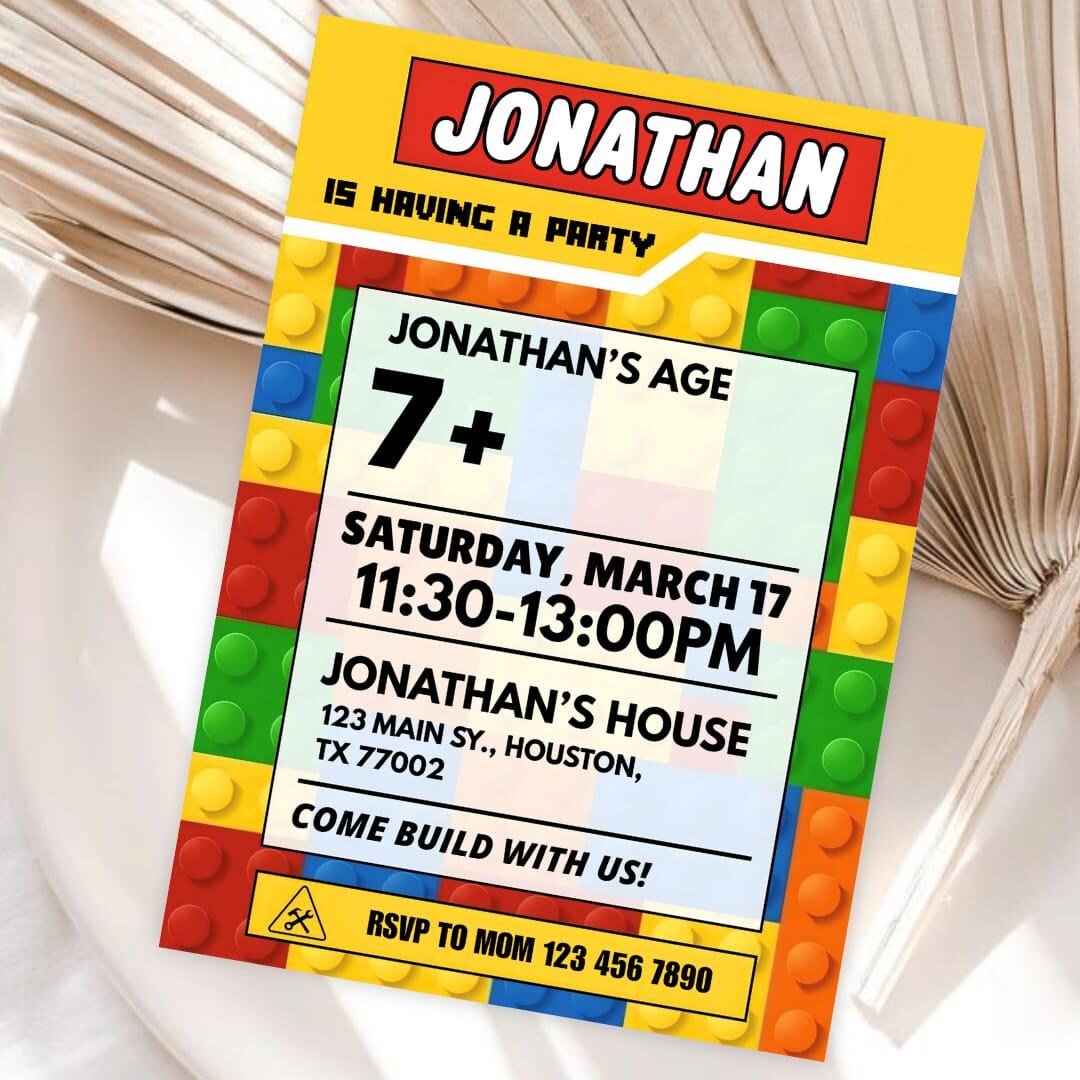 Editable Building Blocks Birthday Invitation Building Bricks Kids ...