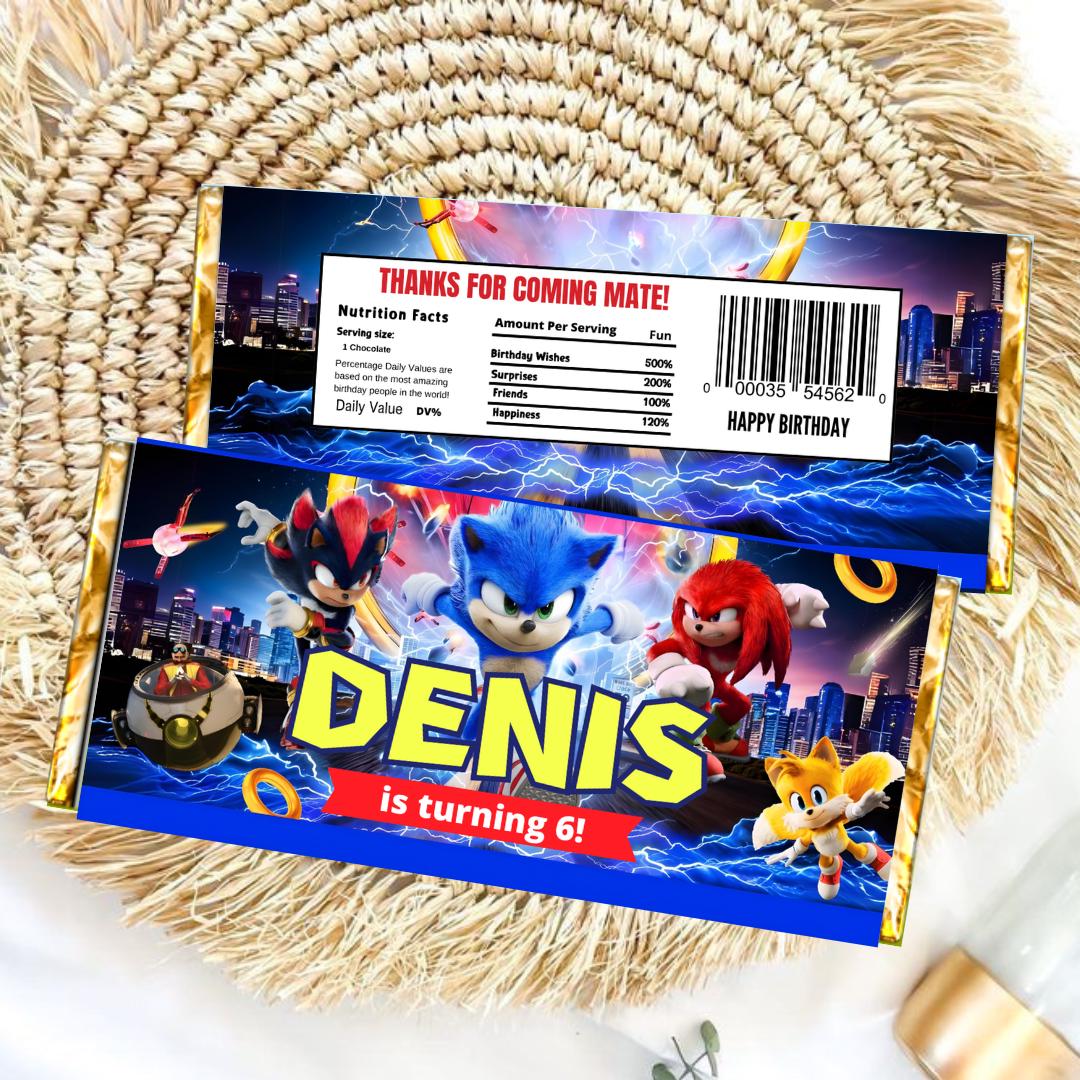 Sonic the Hedgehog 3 Chocolate Wrapper Birthday Party Boy Chocolate ...