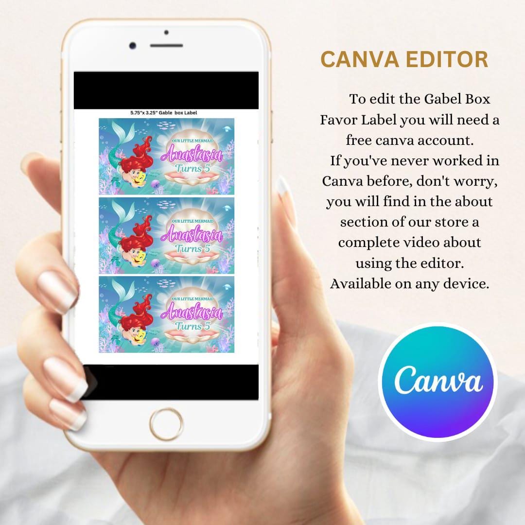 Little Mermaid Gable Box Label Mermaid Ariel Treat Box Label Marmaid ...