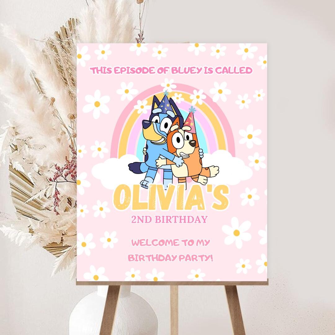 Letrero de bienvenida editable de Bluey para cumpleaños de niña ...