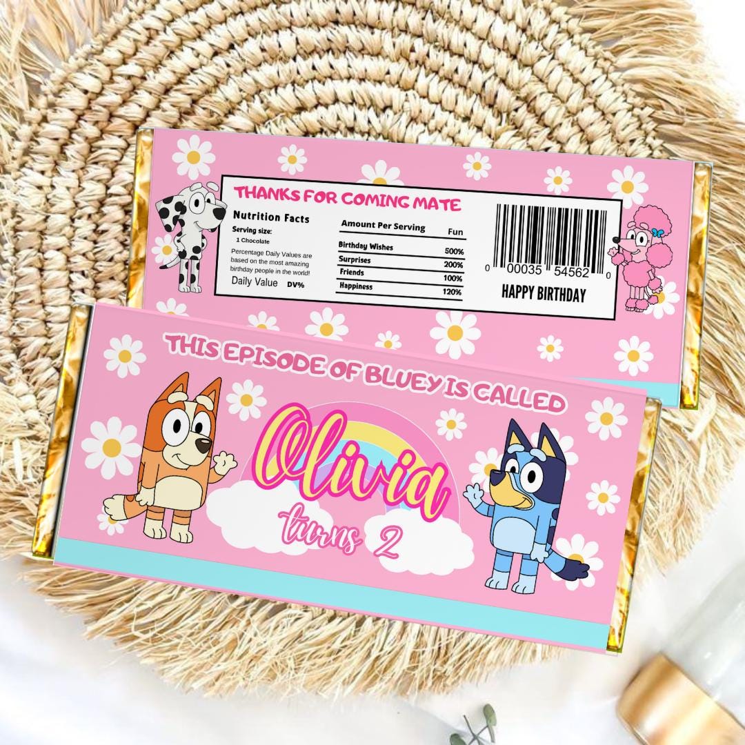 Bluey Chocolate Wrapper Bluey Birthday Party Girl Chocolate Wrapper ...