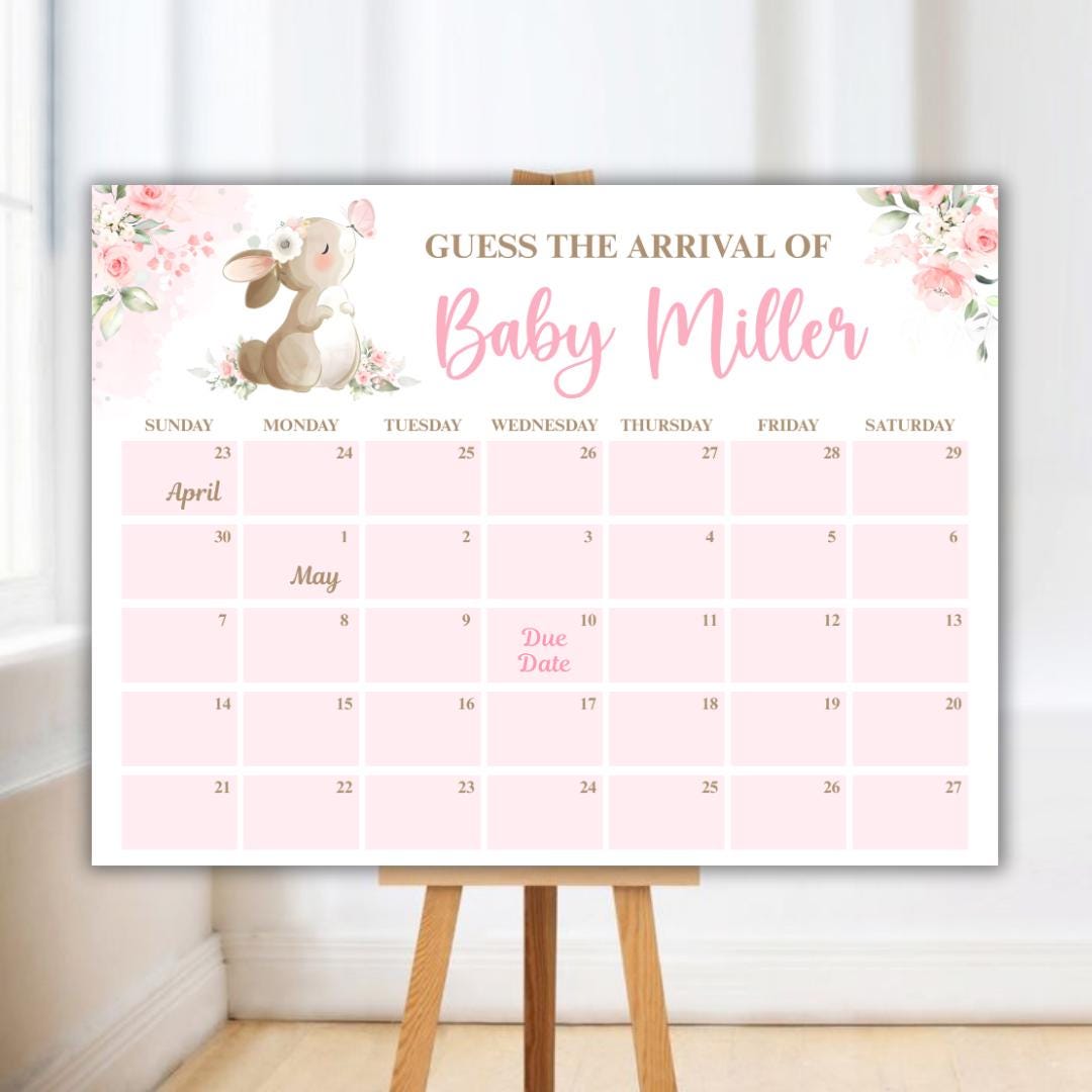 Cute Bunny Baby Shower Due Date Calendar Sign Some Bunny is in the Way ...