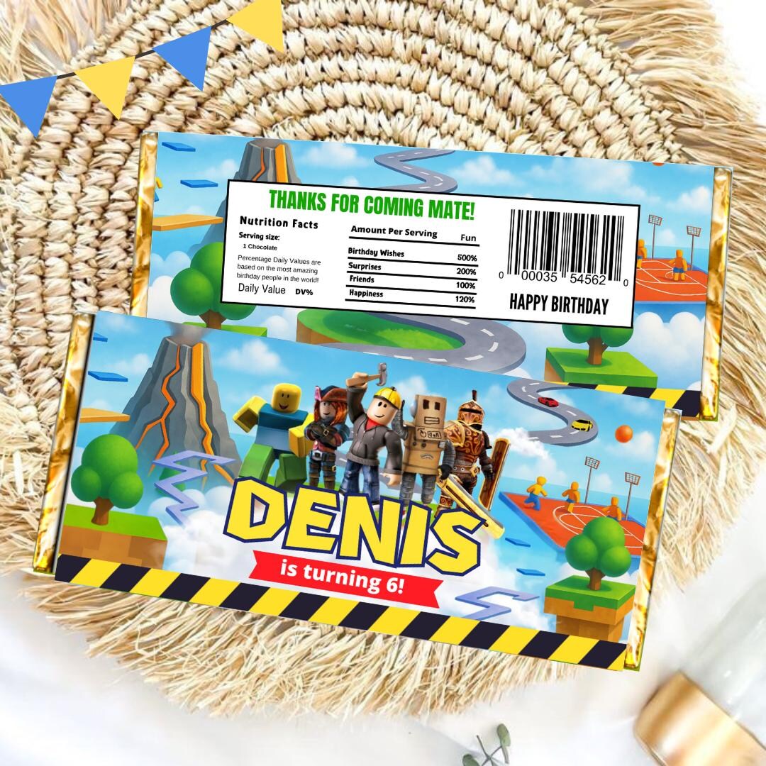 Roblox Chocolate Wrapper Birthday Party Boy Roblox Game Chocolate Label ...
