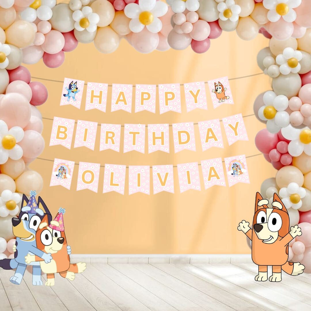 Bluey Birthday Banner Blue Dog Banner Party Bluey Birthday Decorations ...