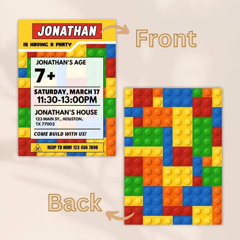 Editable Building Blocks Birthday Invitation Building Bricks Kids ...