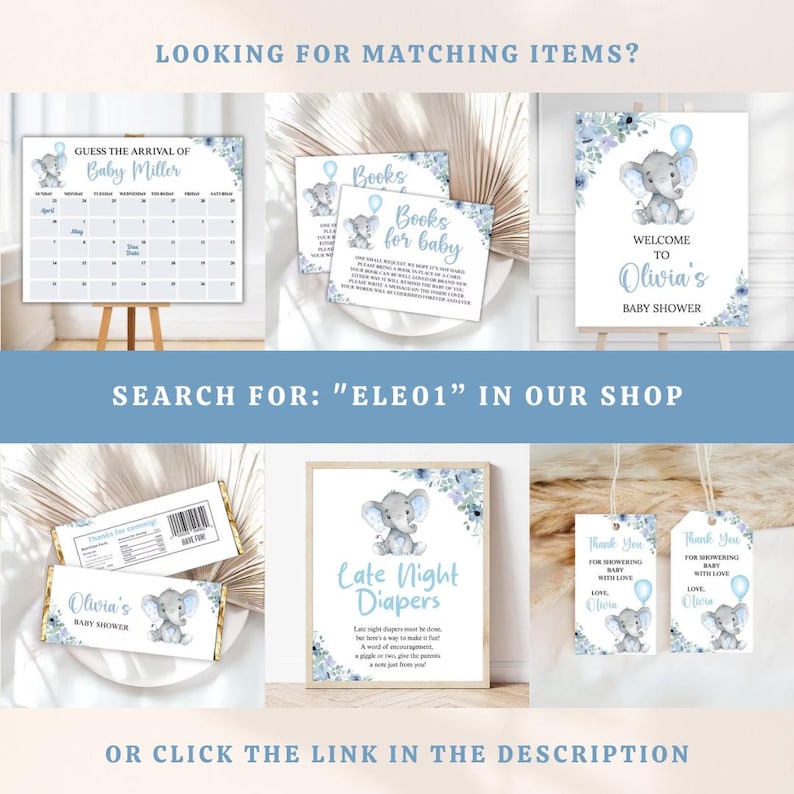 Editable Elephant Baby Shower Game Package Blue Elephant With Balloons ...