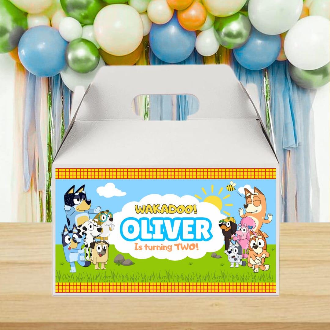 Editable Bluey Gable Box Favor Label for Boy Bluey Party Favor Box ...
