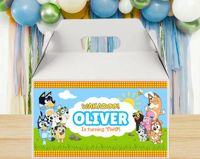 Editable Bluey Gable Box Favor Label for Boy Bluey Party Favor Box ...