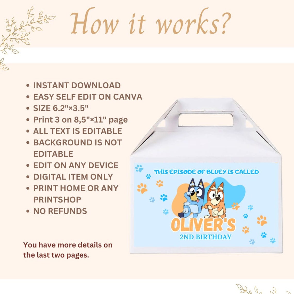 Editable Bluey Gable Box Favor Label for Boy Bluey Party Favor Box ...