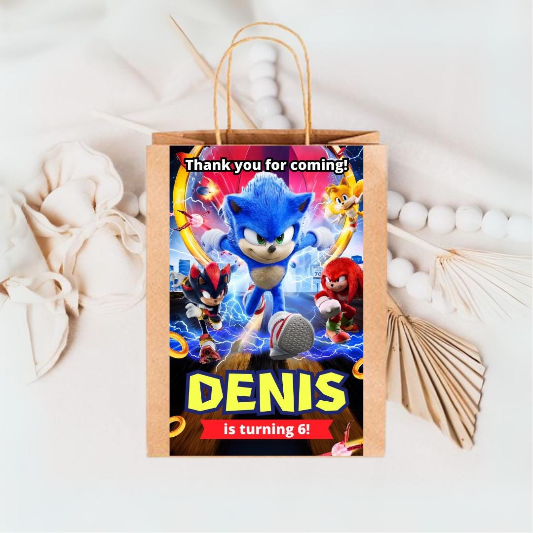 Sonic the Hedgehog 3 Gift Bag Label Wrapper Birthday Party Boy Party ...