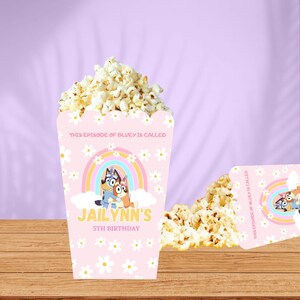 Editable Bluey Popcorn Box for Girl Blue Popcorn Favor Bag Girl Bluey ...