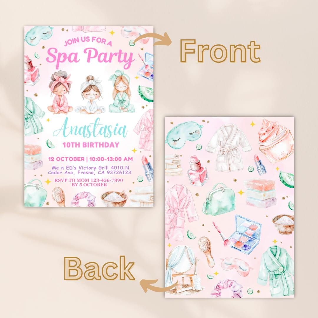 Editable SPA Birthday Invitation Template Pamper Party Birthday Invite ...