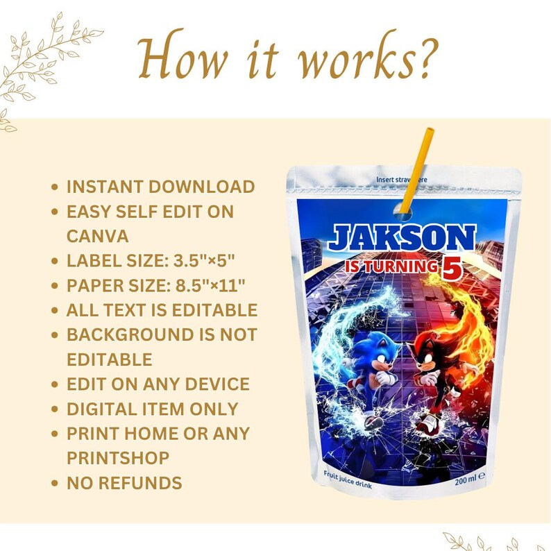 Sonic VS Shadow Capri Sun Label Boy Sonic the Hedgehog 3 Juice Label ...