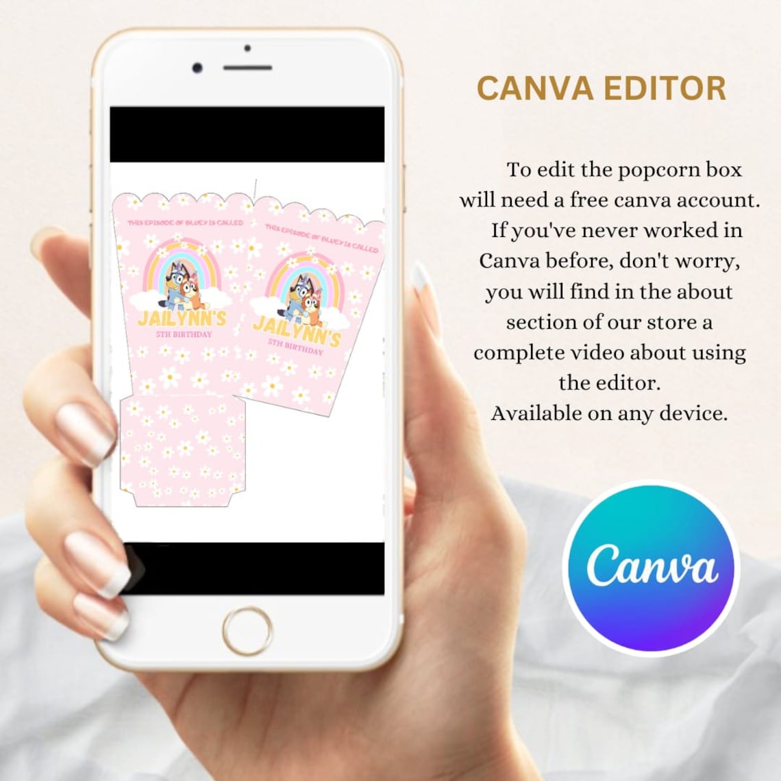Editable Bluey Popcorn Box for Girl Blue Popcorn Favor Bag Girl Bluey ...